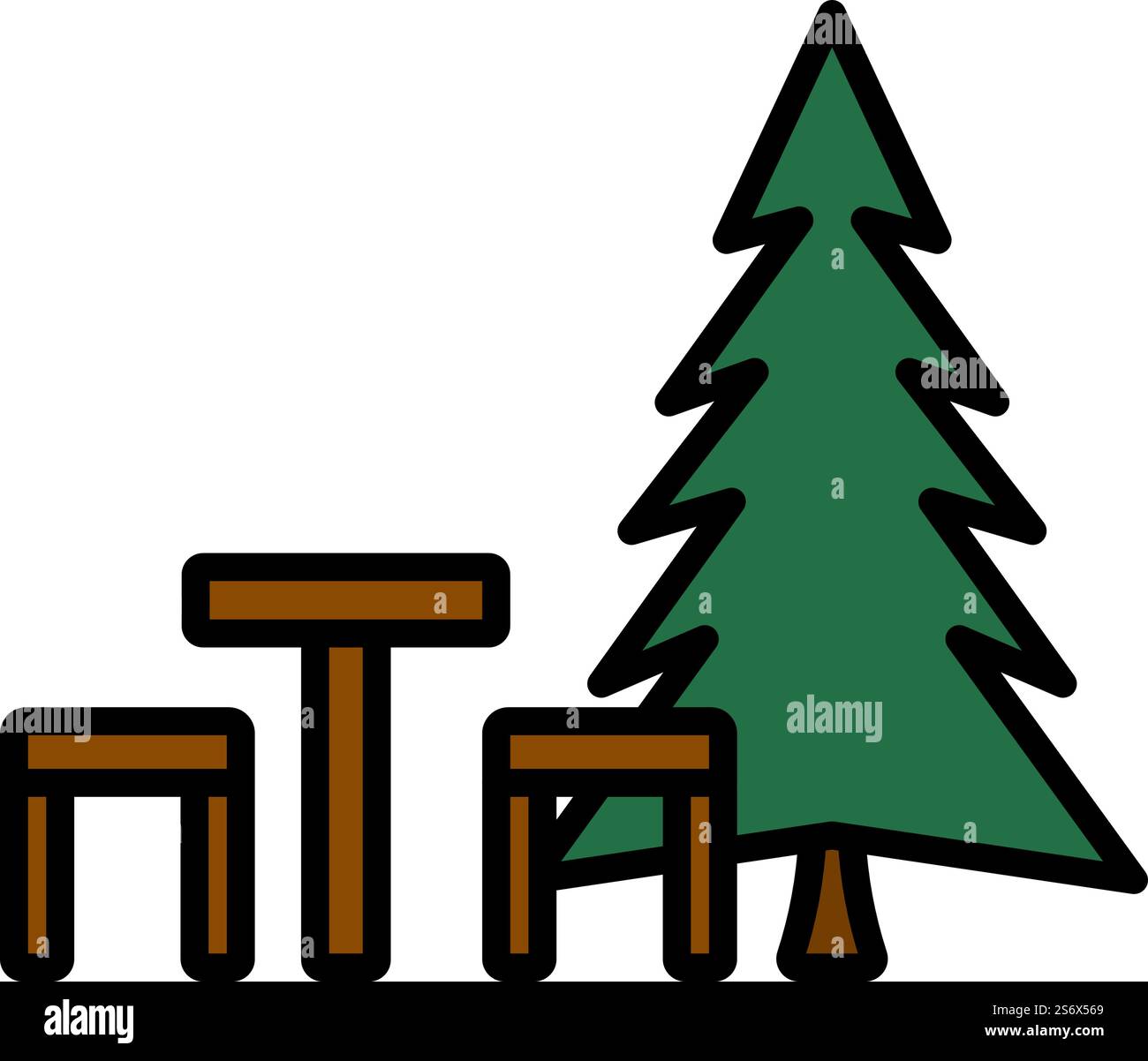 Icon Of Park Seat And Pine Tre. Editable Bold Outline With Color Fill ...
