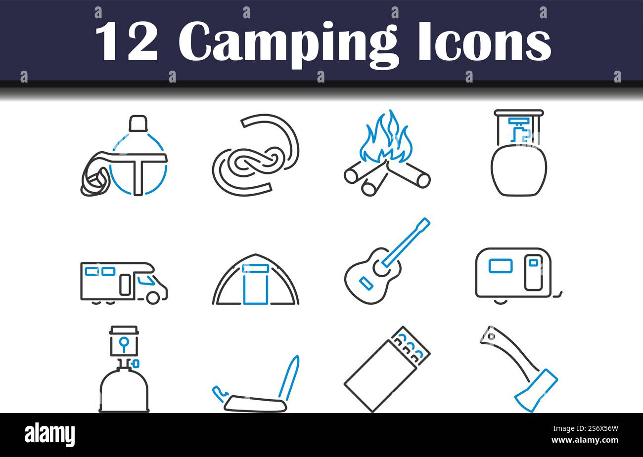 Camping Icon Set. Editable Bold Outline With Color Fill Design. Vector ...