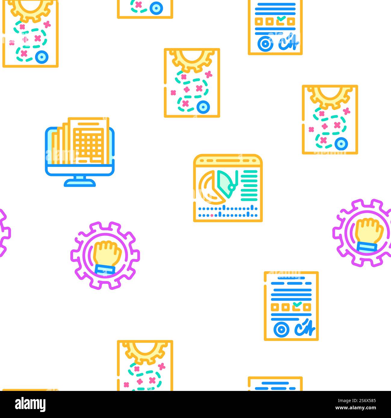 Expertise Business Processing Vector Seamless Pattern Color Line ...