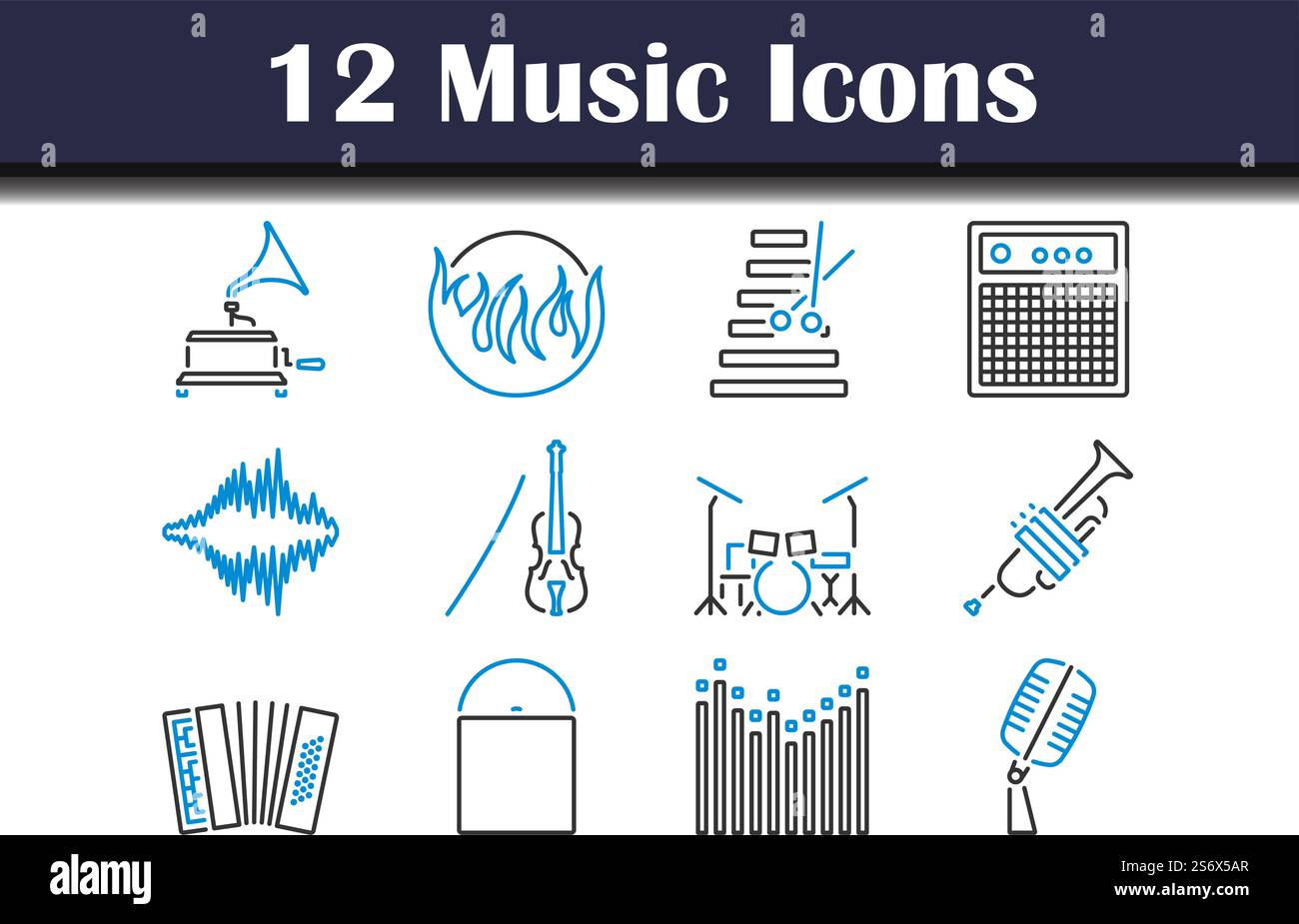 Music Icon Set. Editable Bold Outline With Color Fill Design. Vector ...
