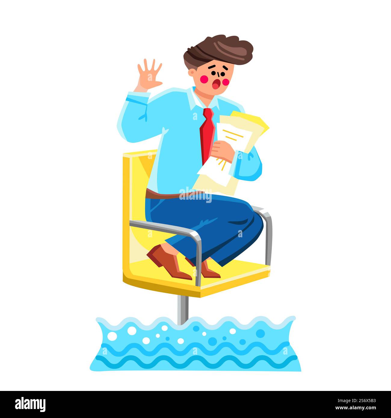 Flood In Office Saving Manager On Chair Vector. Frustrated Shocked ...