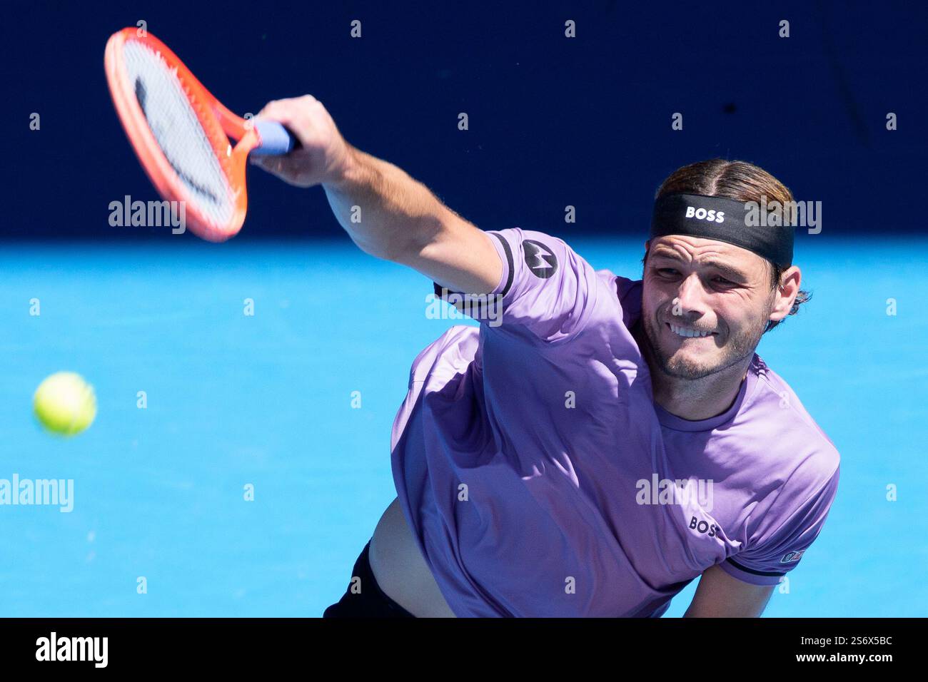 Melbourne, Australia. 18th Jan, 2025. 4th seed TAYLOR FRITZ of the USA in action against GAEL ...