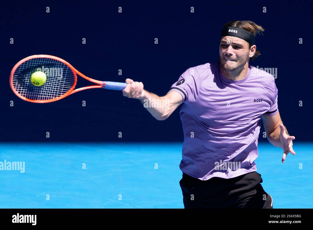 Melbourne, Australia. 18th Jan, 2025. 4th seed TAYLOR FRITZ of the USA in action against GAEL ...
