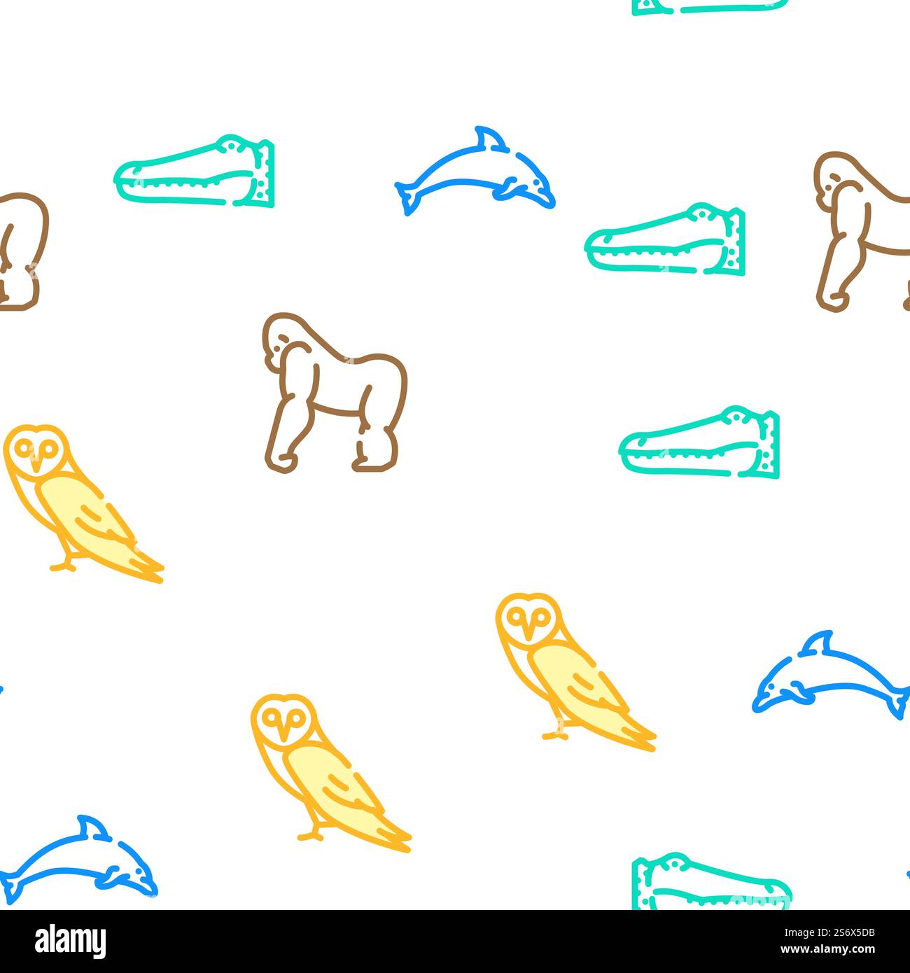 Wild Animals, Birds And Insects Vector Seamless Pattern Color Line ...