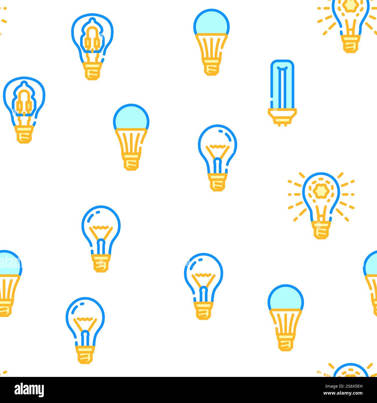 Bulb Lighting Electric Accessory Vector Seamless Pattern Color Line ...