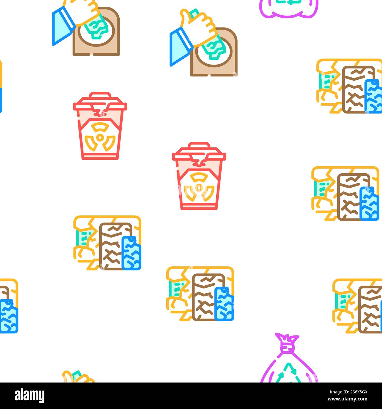 Waste Sorting Conveyor Equipment Vector Seamless Pattern Color Line ...