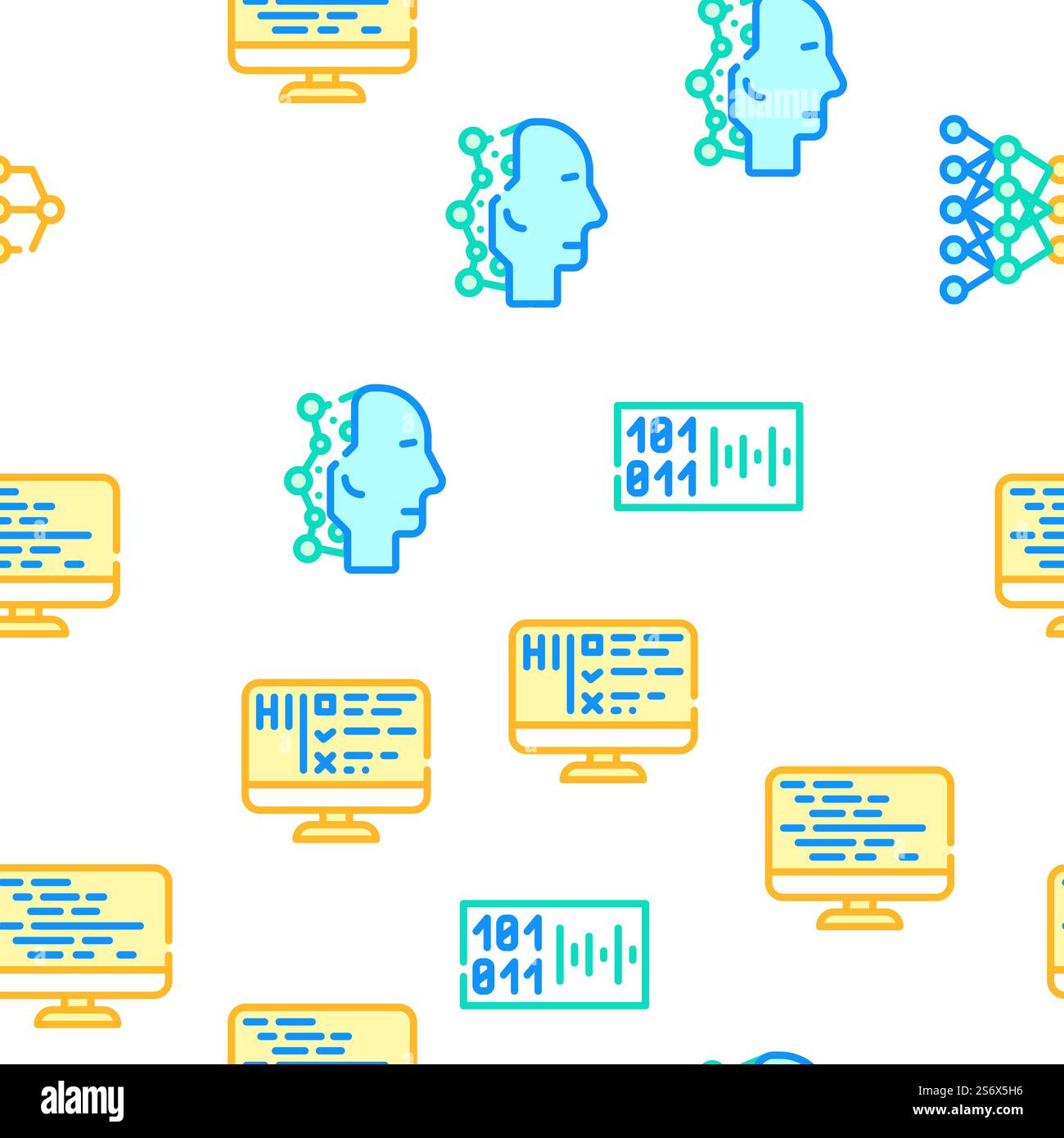 Artificial Intelligence System Vector Seamless Pattern Color Line ...