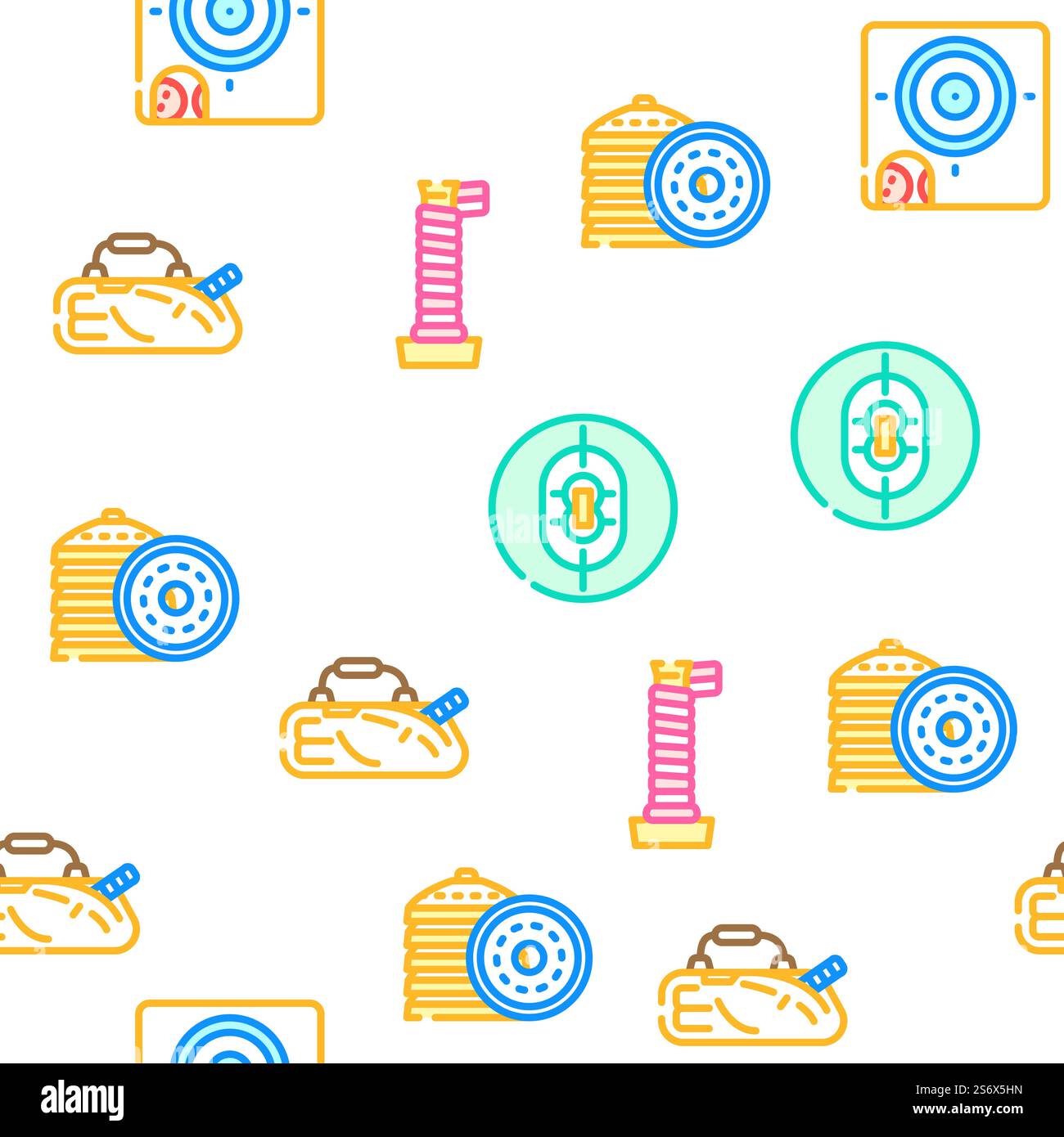 Cricket Sport Game Accessory Vector Seamless Pattern Color Line ...