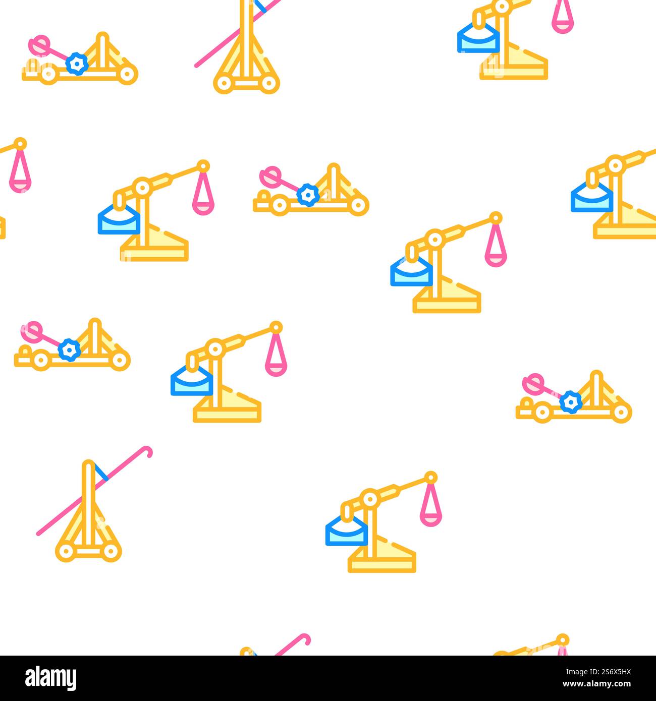 Siege Engine Catapult Vector Seamless Pattern Color Line Illustration ...