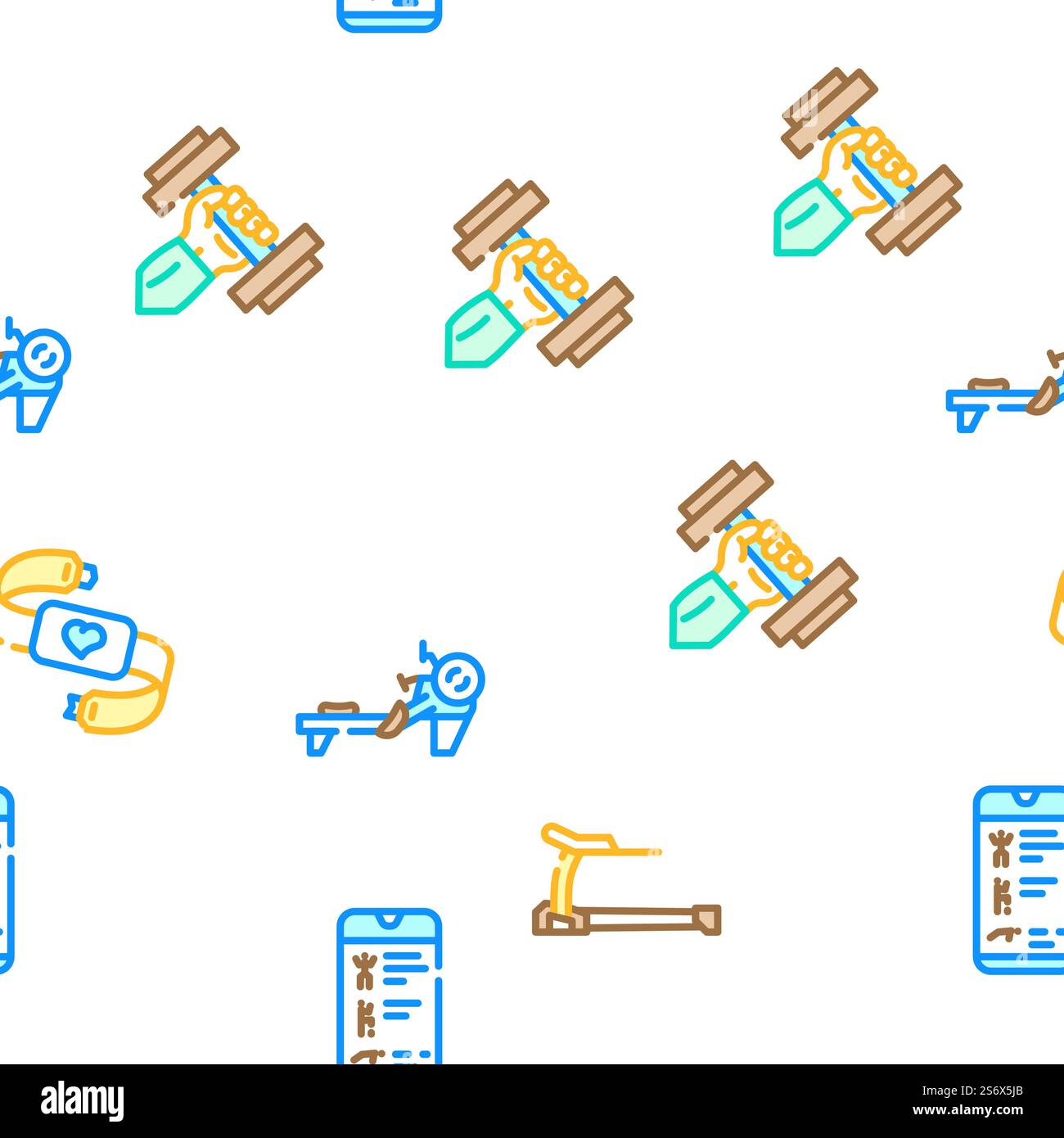 Fitness Gym Sportive Equipment Vector Seamless Pattern Color Line ...