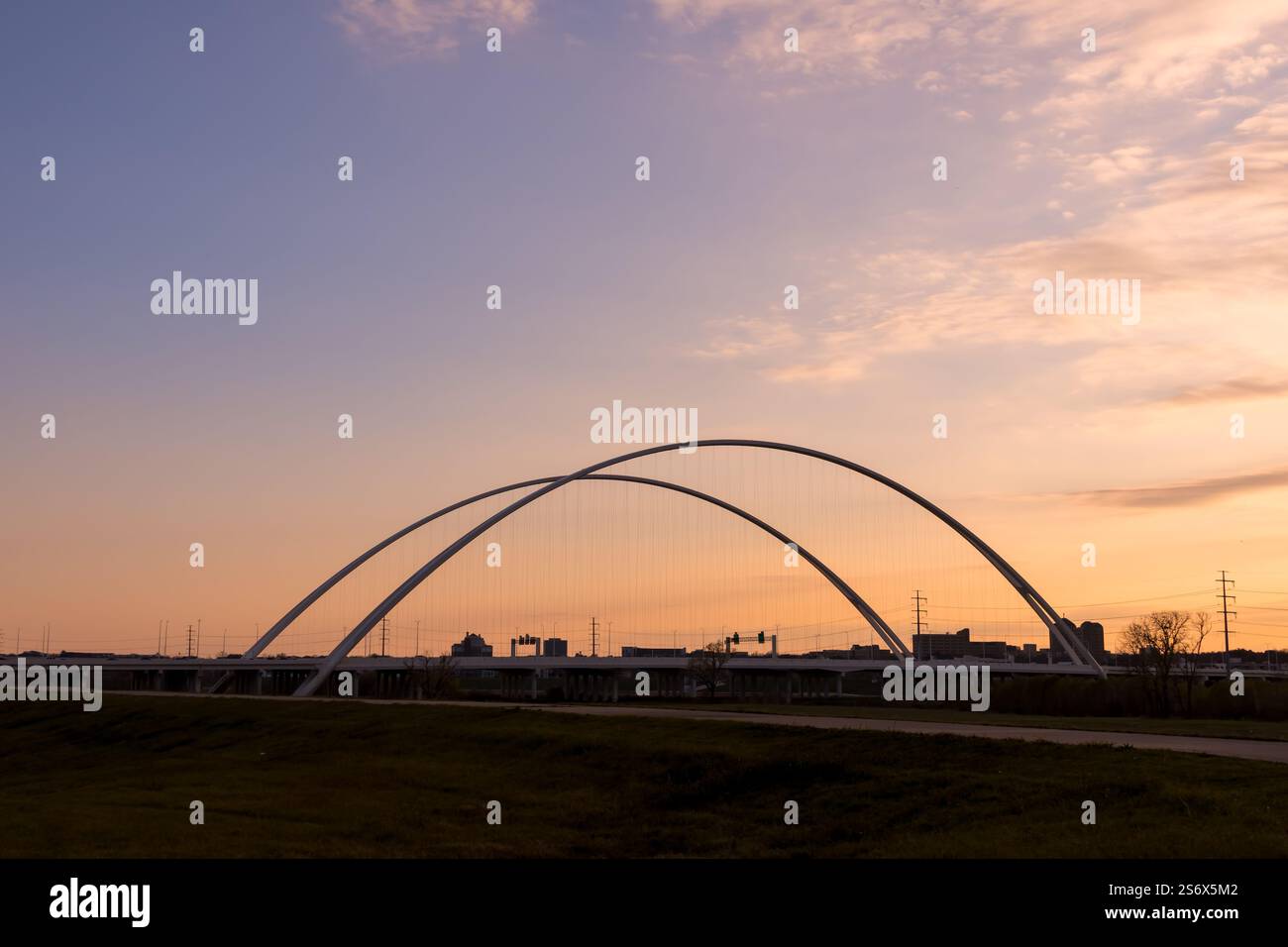 Margaret McDermott Bridge in Dallas over Trinity river under twilight sky Stock Photo - Alamy