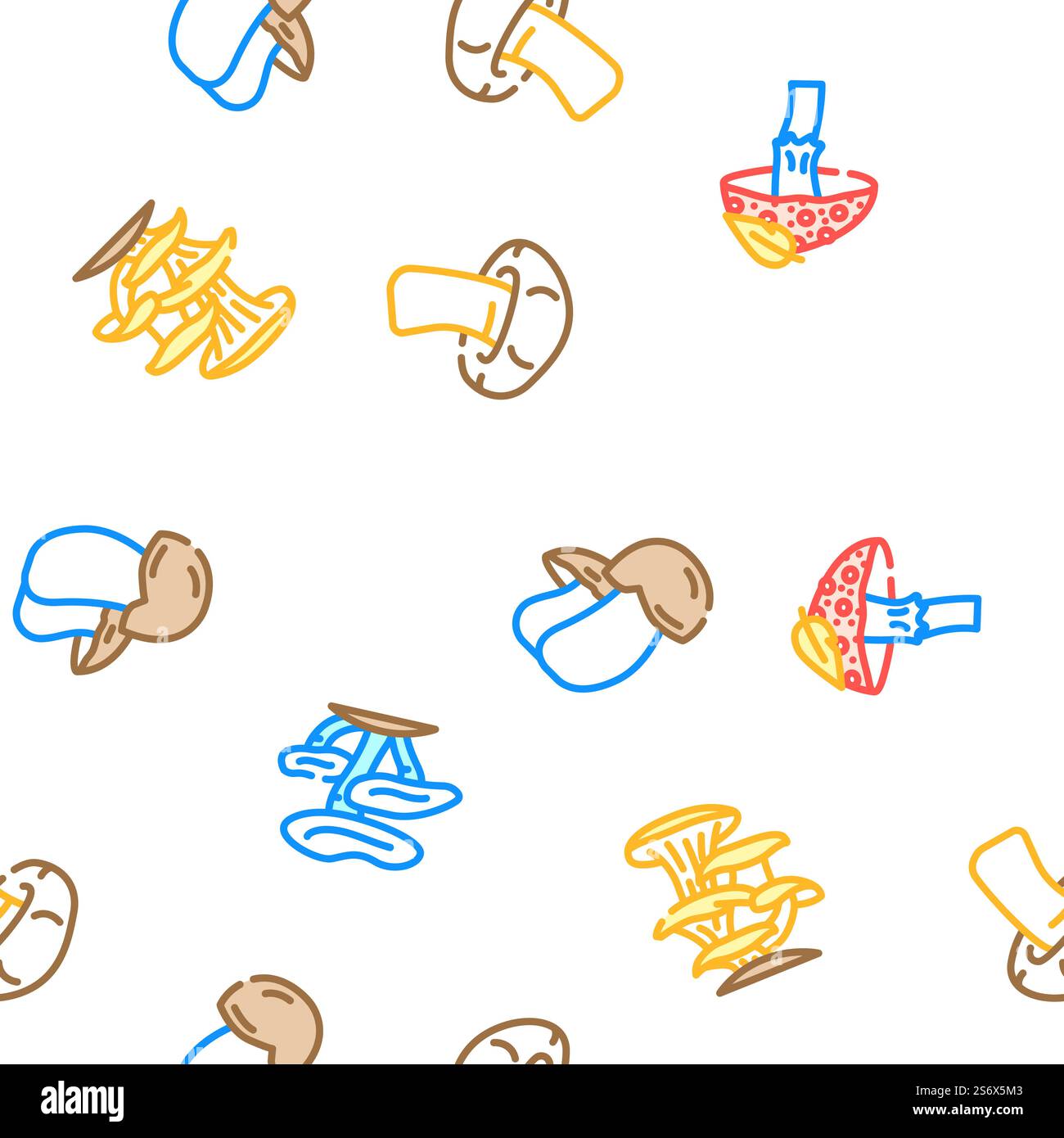 Mushroom Vegetable And Fungus Vector Seamless Pattern Color Line ...