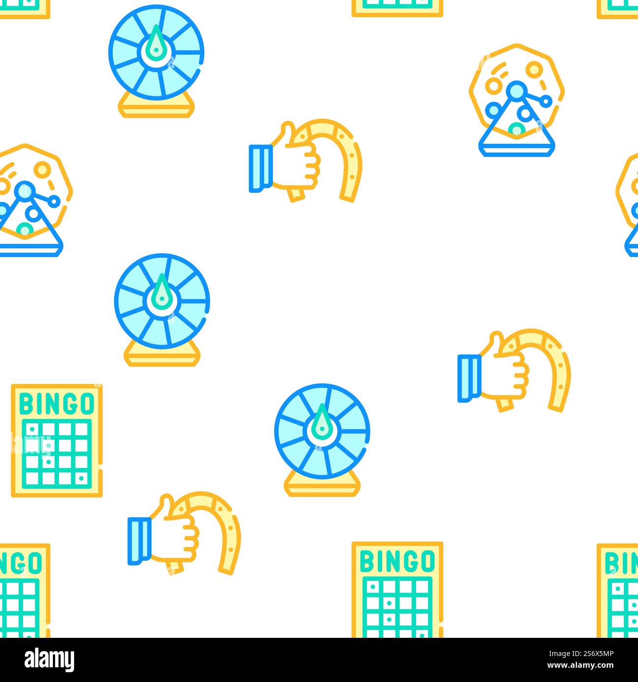 Raffle Lottery Game Collection Vector Seamless Pattern Color Line ...