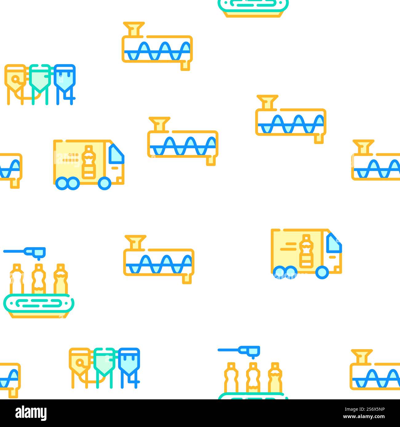 Oil Production Plant Collection Vector Seamless Pattern Color Line ...