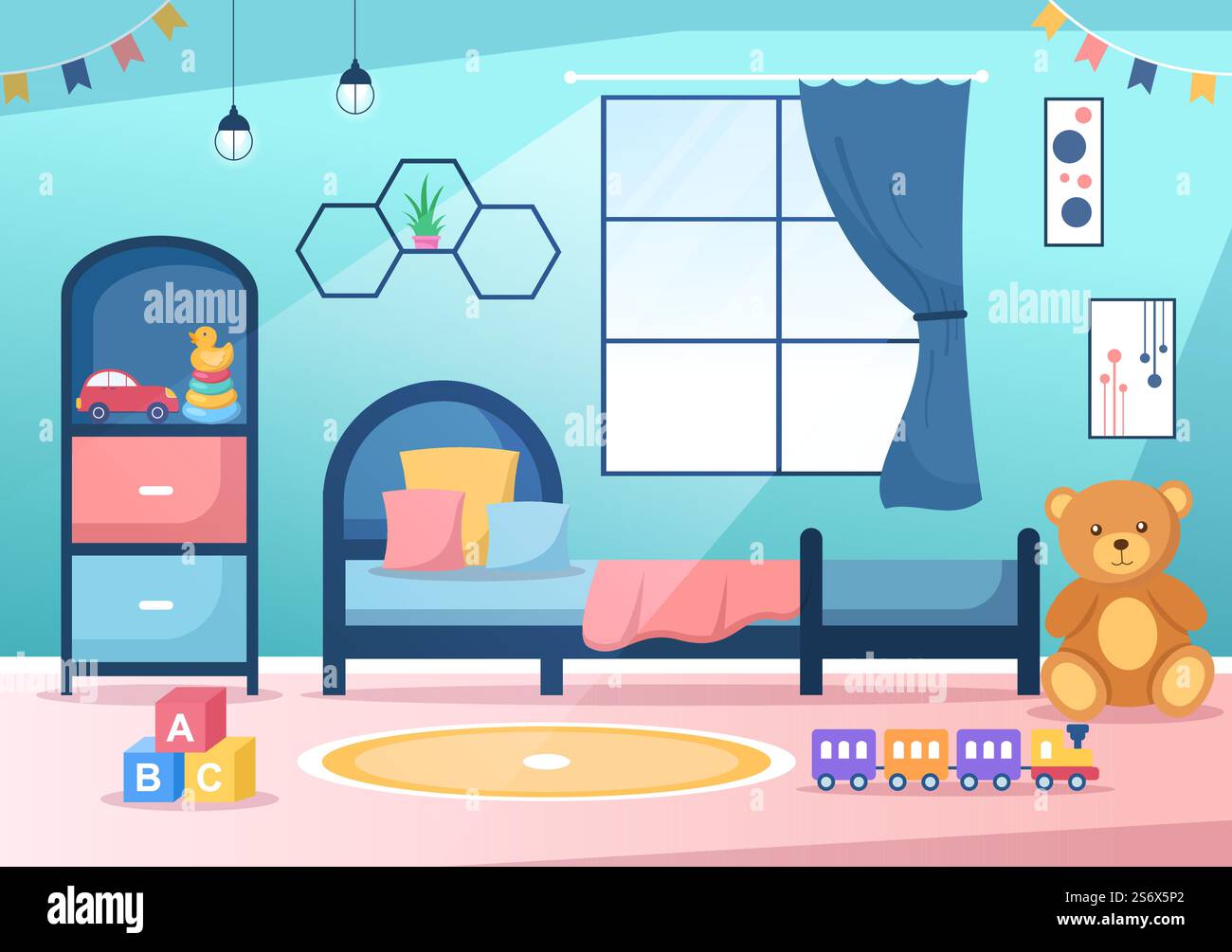 Cozy Kids Bedroom Interior with Furniture Like Bed, Toys, Wardrobe ...