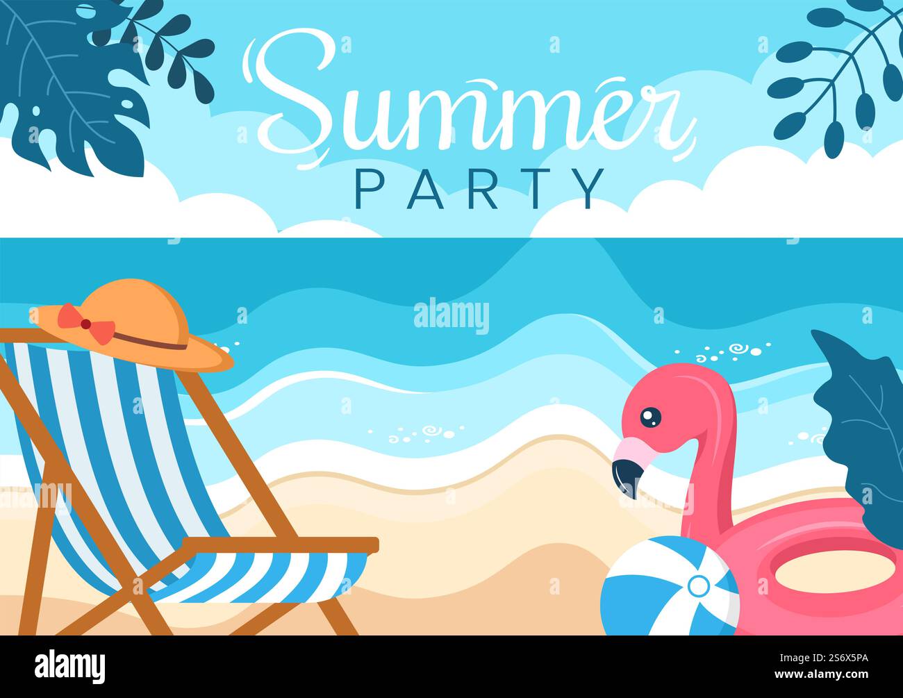 Summer Party Cartoon Background Illustration with Tropical Plants ...