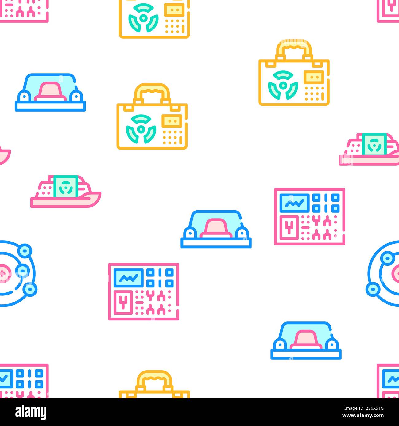 Nuclear Energy Power Collection Vector Seamless Pattern Color Line ...