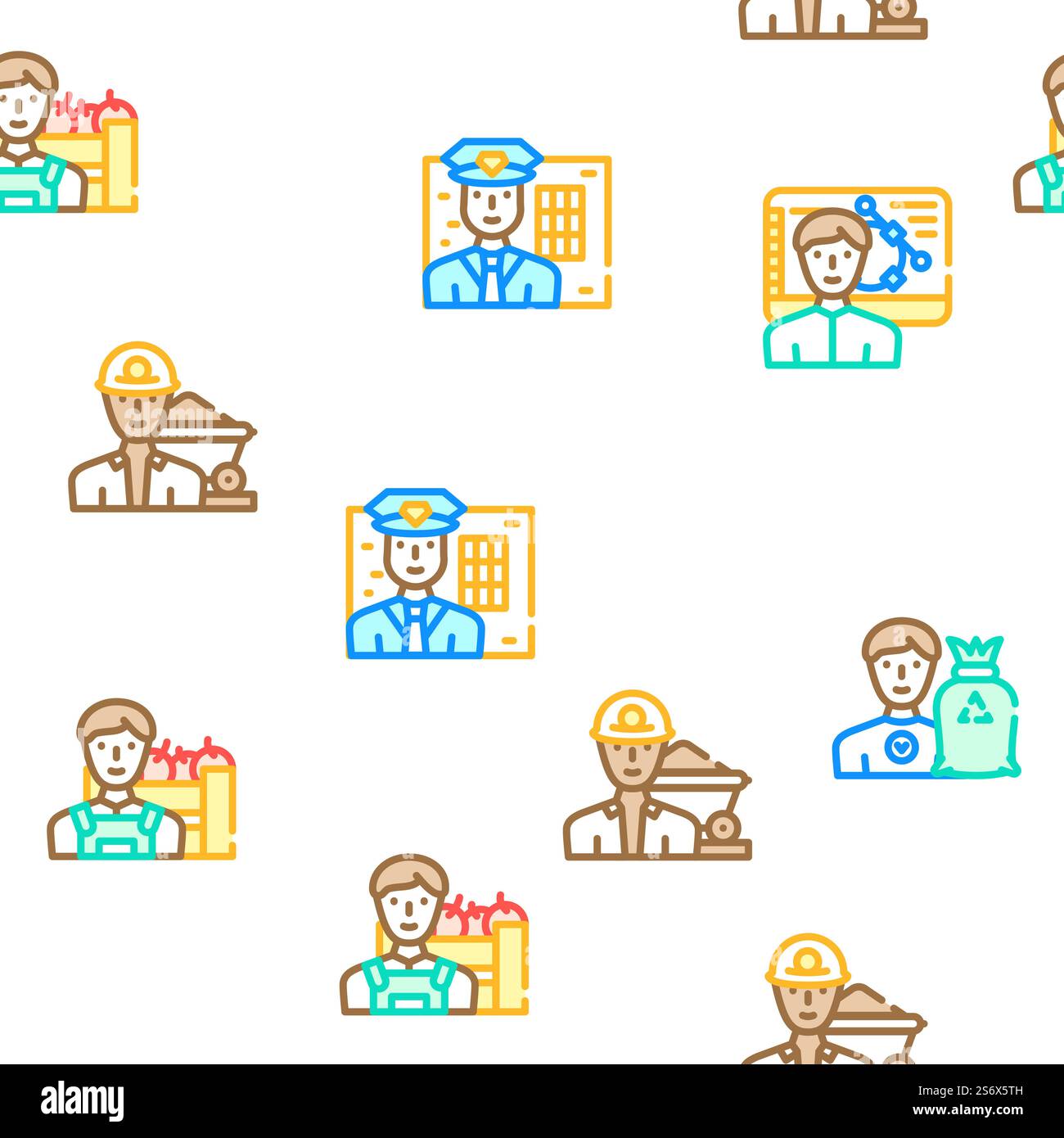 Male Occupation Job Vector Seamless Pattern Color Line Illustration ...