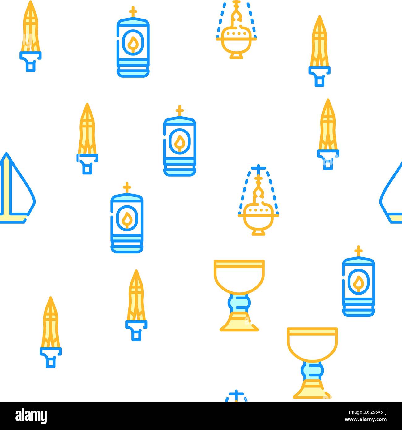 Religion Holy Praying Vector Seamless Pattern Color Line Illustration ...