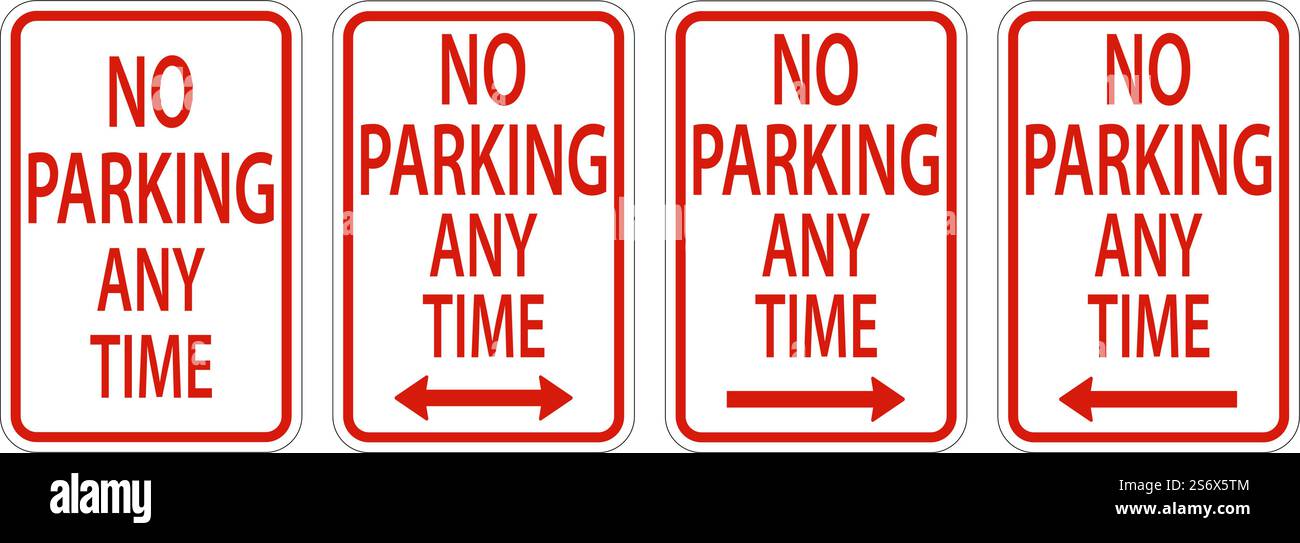 No Parking Any Time,Double Arrow,Right Arrow,Left Arrow Sign On White ...