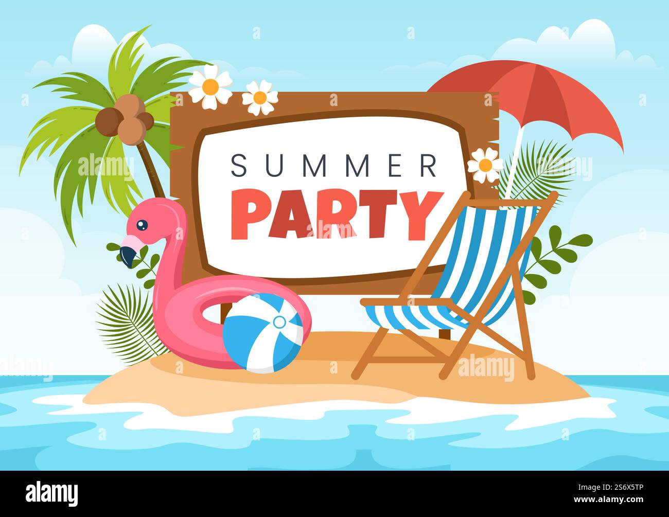 Summer Party Cartoon Background Illustration with Tropical Plants ...