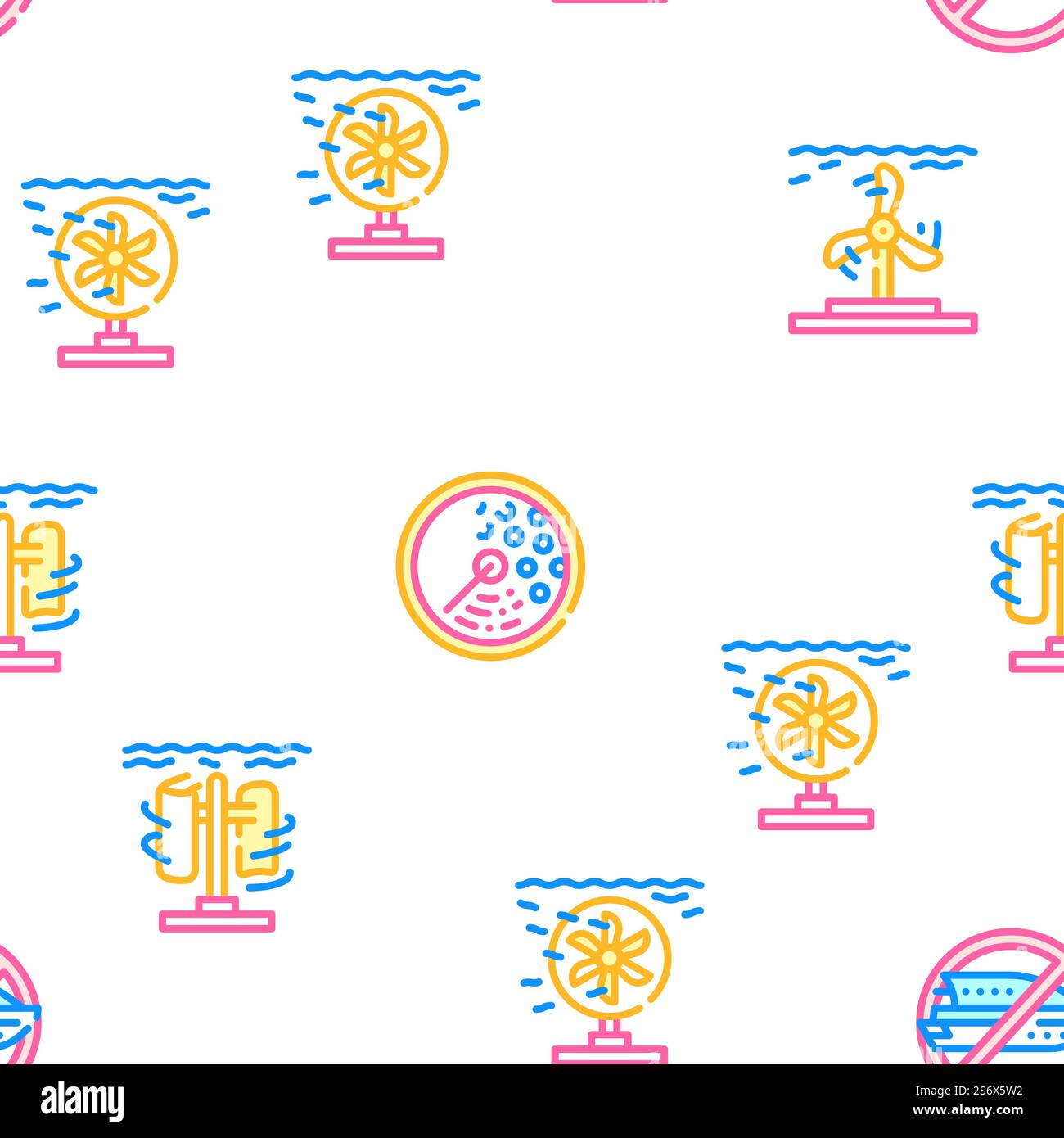 Tidal Power Plant Vector Seamless Pattern Color Line Illustration ...