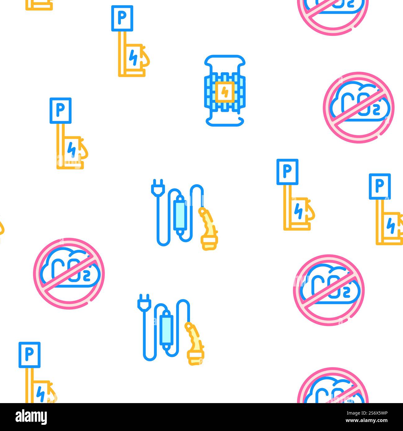 Electric Car Vehicle Vector Seamless Pattern Color Line Illustration ...