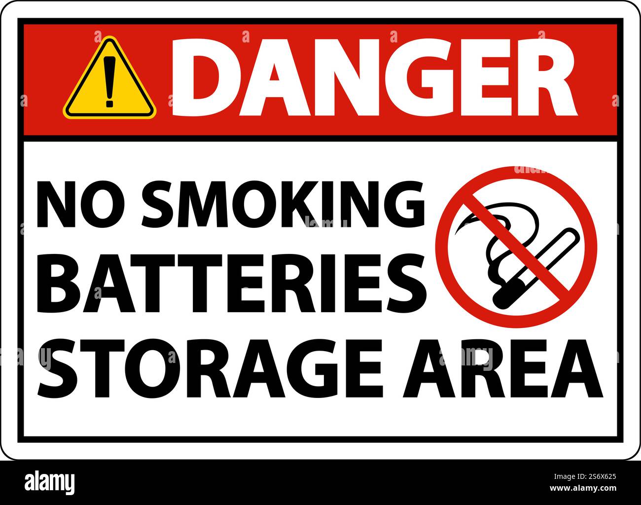 Danger No Smoking Battery Storage Area Sign On White Background Stock ...