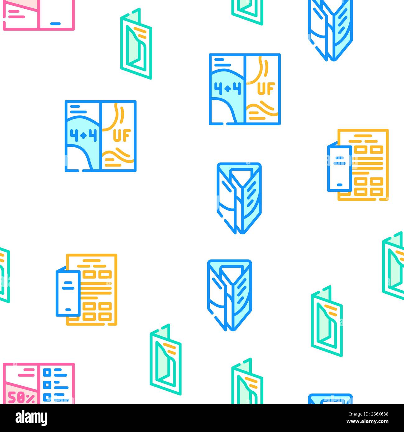 Catalog And Booklet Vector Seamless Pattern Color Line Illustration. Catalog And Booklet Vector ...