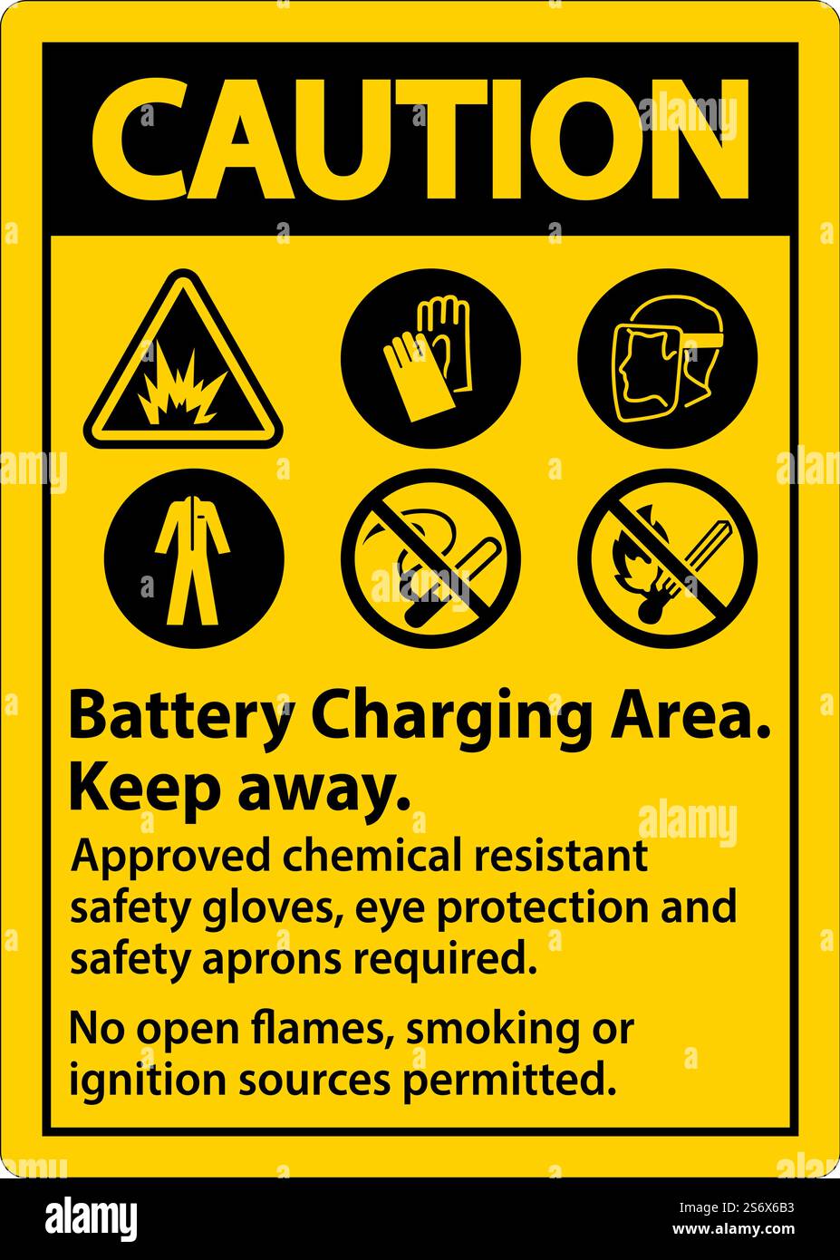 Caution Battery Charging Area Keep Away Sign On White Background Stock ...