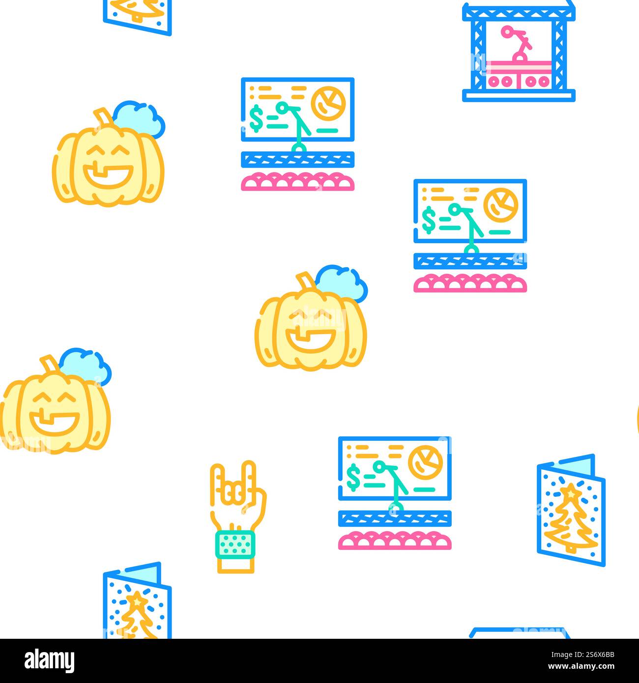 Events And Festival Vector Seamless Pattern Color Line Illustration ...