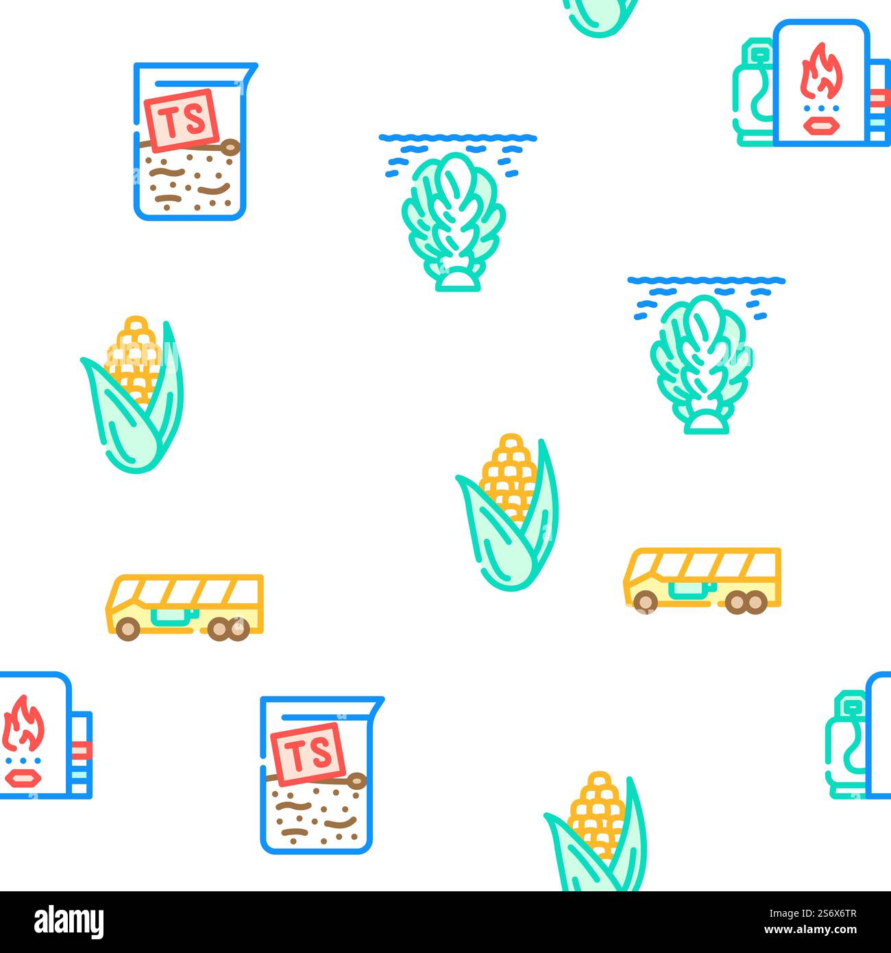 Biogas Energy Fuel Vector Seamless Pattern Color Line Illustration ...