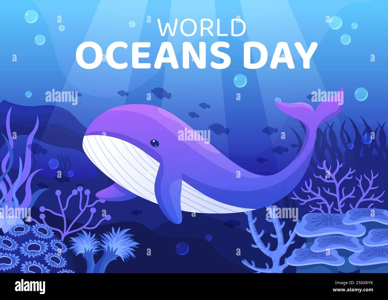 World Ocean Day Cartoon Illustration with Underwater Scenery, Various ...