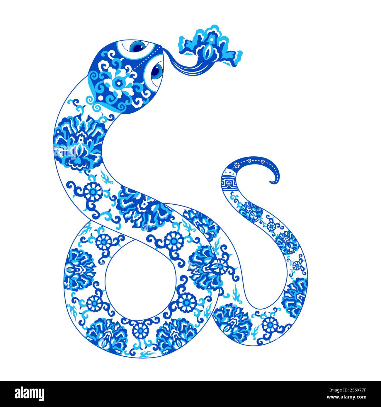 Traditional Chinese zodiac snake, blue and white color Stock Photo - Alamy