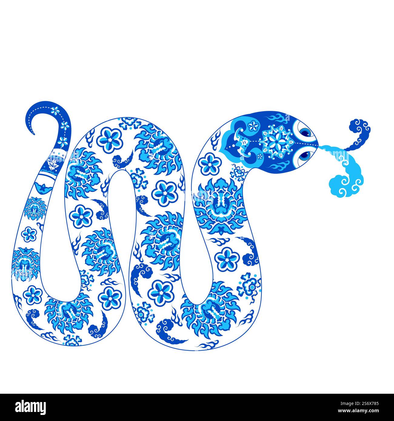 Traditional Chinese zodiac snake, blue and white color Stock Photo - Alamy