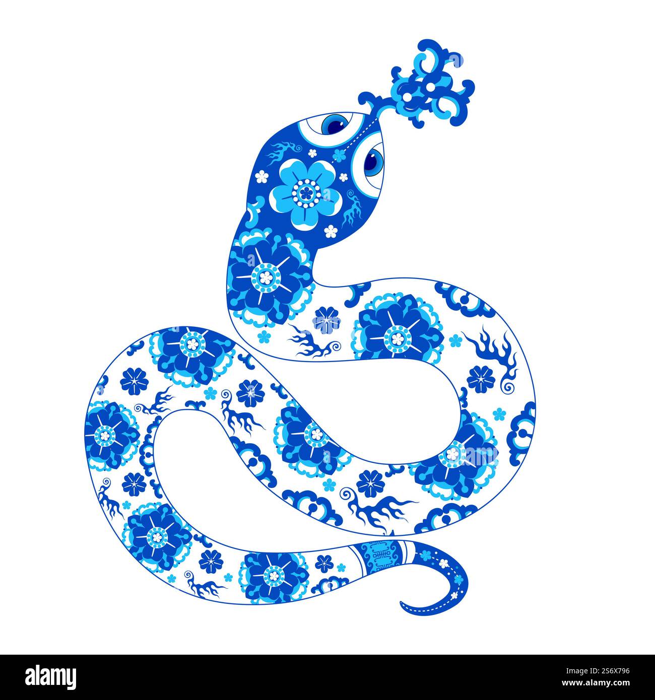 Traditional Chinese zodiac snake, blue and white color Stock Photo - Alamy