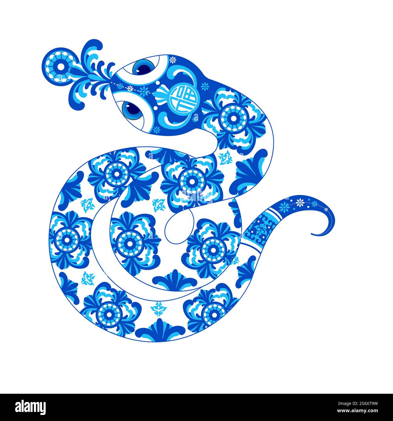 Traditional Chinese zodiac snake, blue and white color Stock Photo - Alamy
