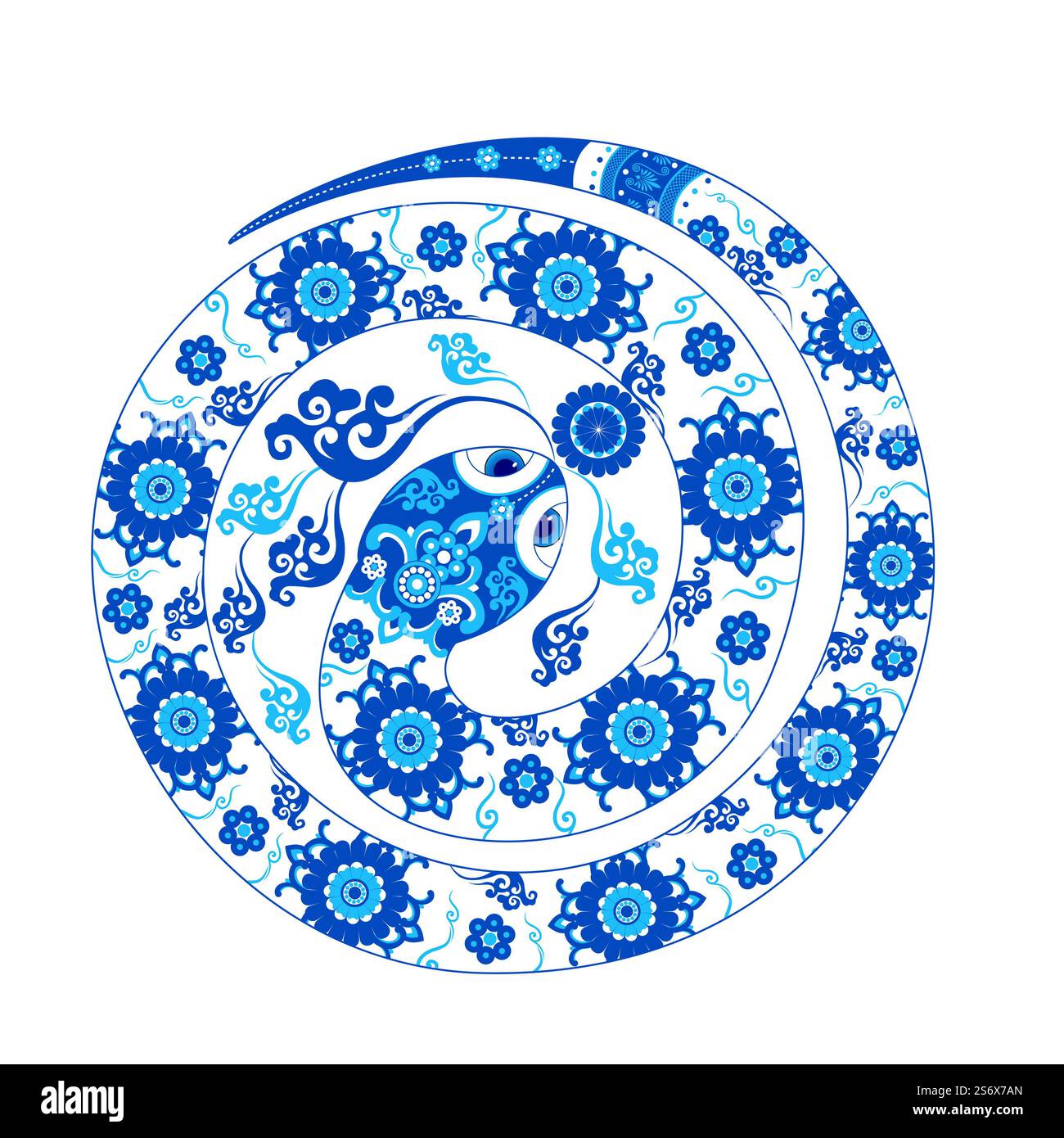 Traditional Chinese zodiac snake, blue and white color Stock Photo - Alamy