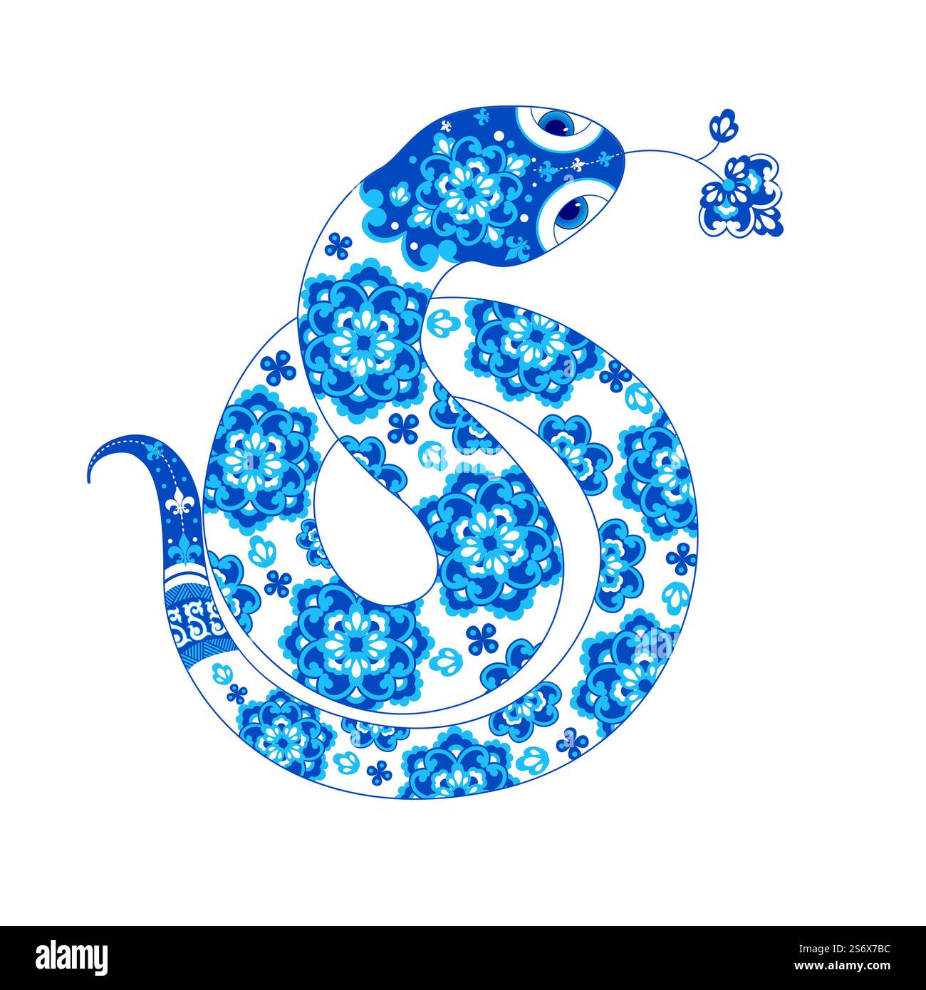 Traditional Chinese zodiac snake, blue and white color Stock Photo - Alamy