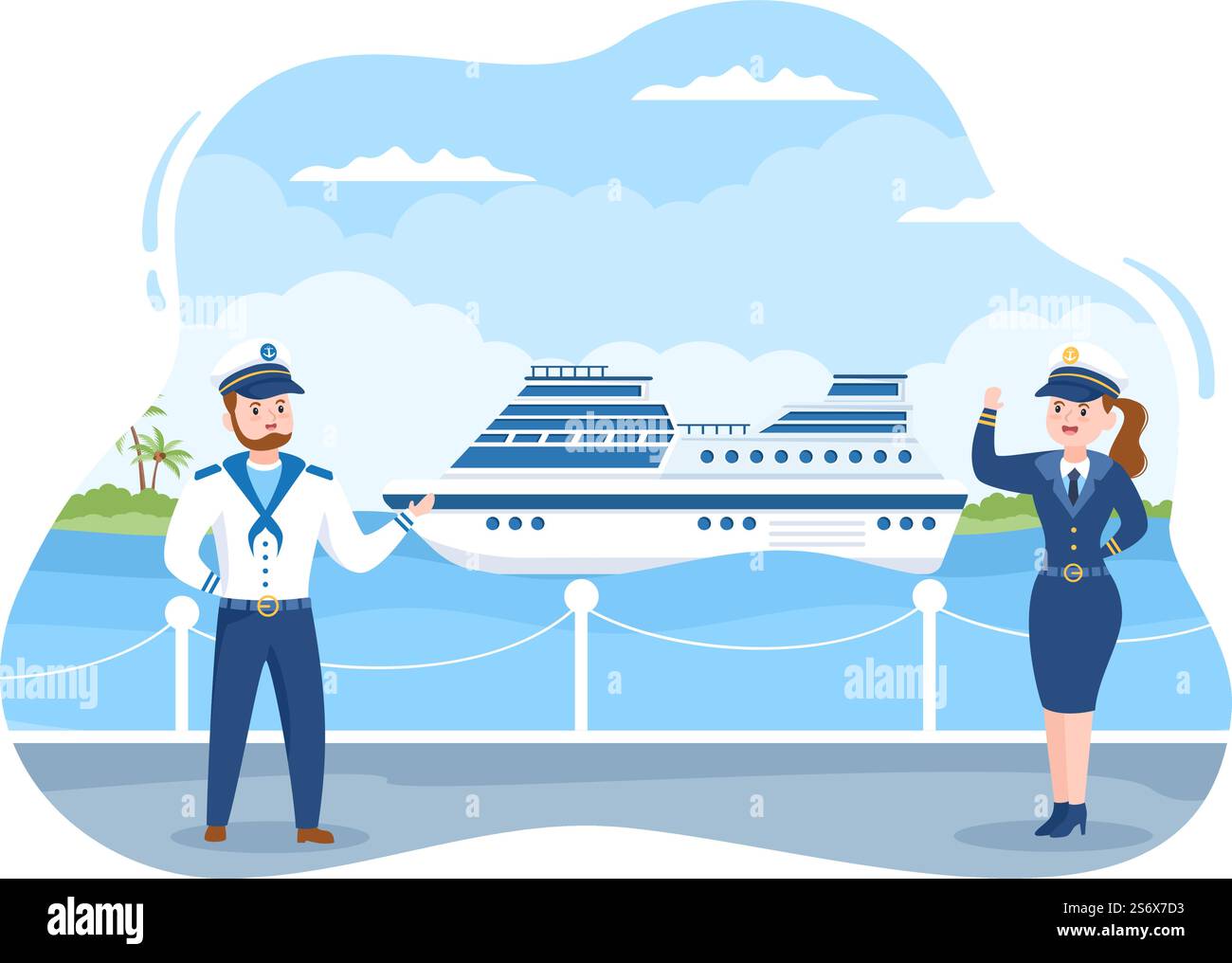 Cruise Ship Captain Cartoon Illustration in Sailor Uniform Riding a ...