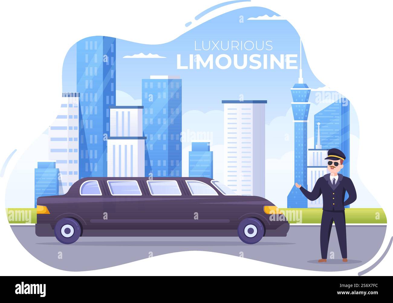 Limousine Car with City Urban View and Luxury Metropolis Concept in ...