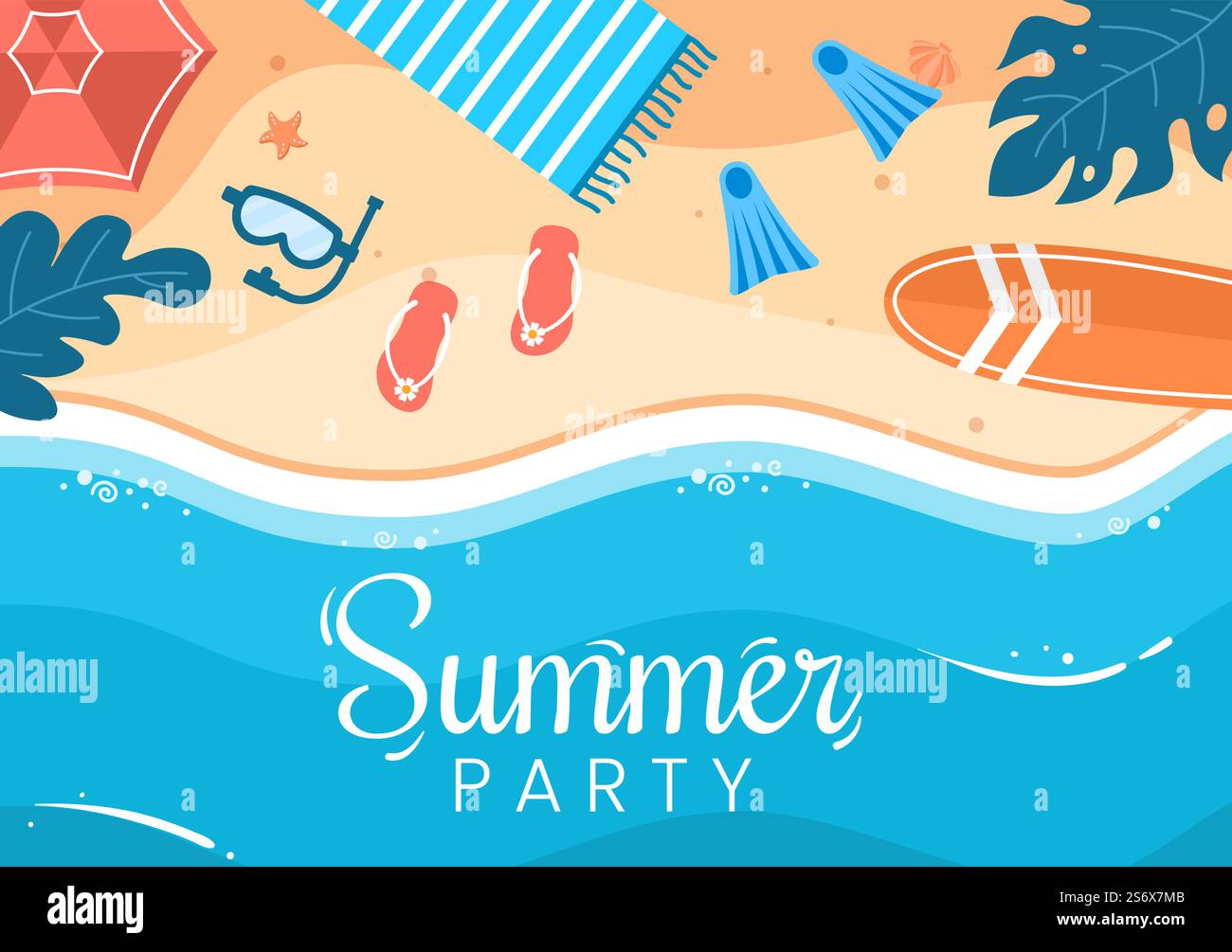 Summer Party Cartoon Background Illustration with Tropical Plants ...