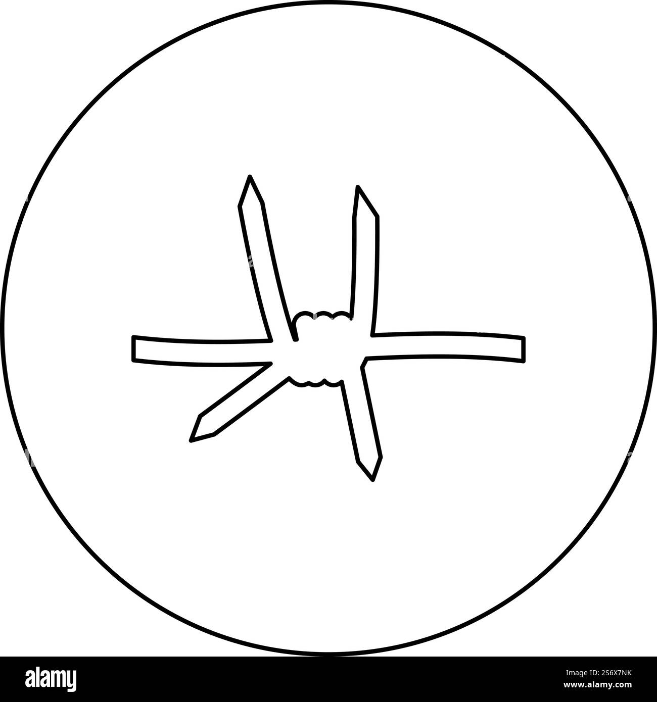 Barbed wire icon in circle round black color vector illustration image outline contour line thin ...