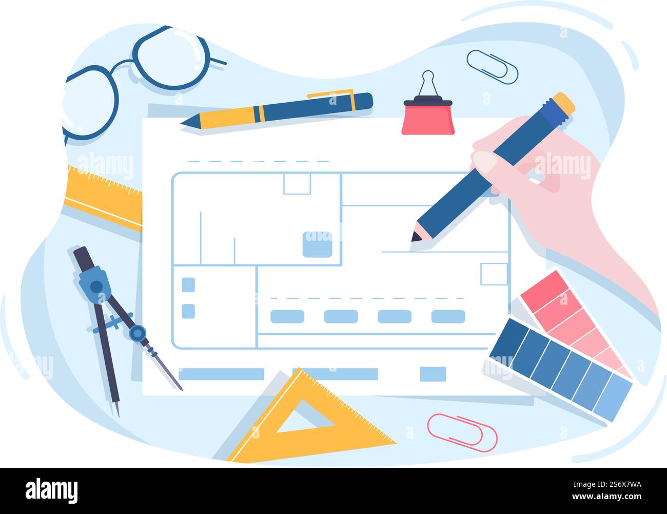 Architect or Engineer Cartoon Illustration using a Multipurpose Board ...