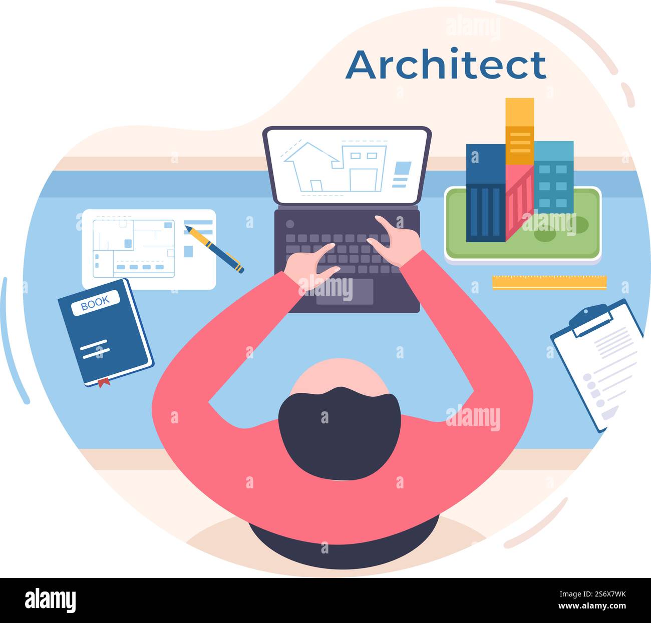 Architect or Engineer Cartoon Illustration using a Multipurpose Board ...