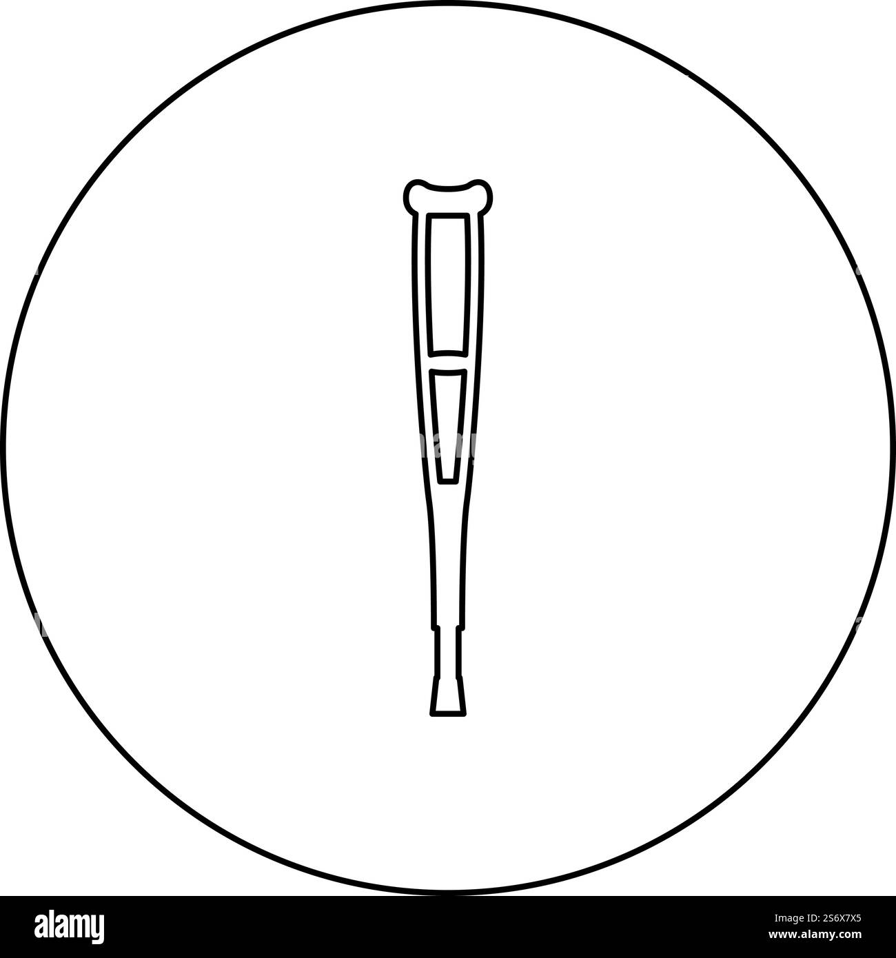 Crutch icon in circle round black color vector illustration image outline contour line thin ...