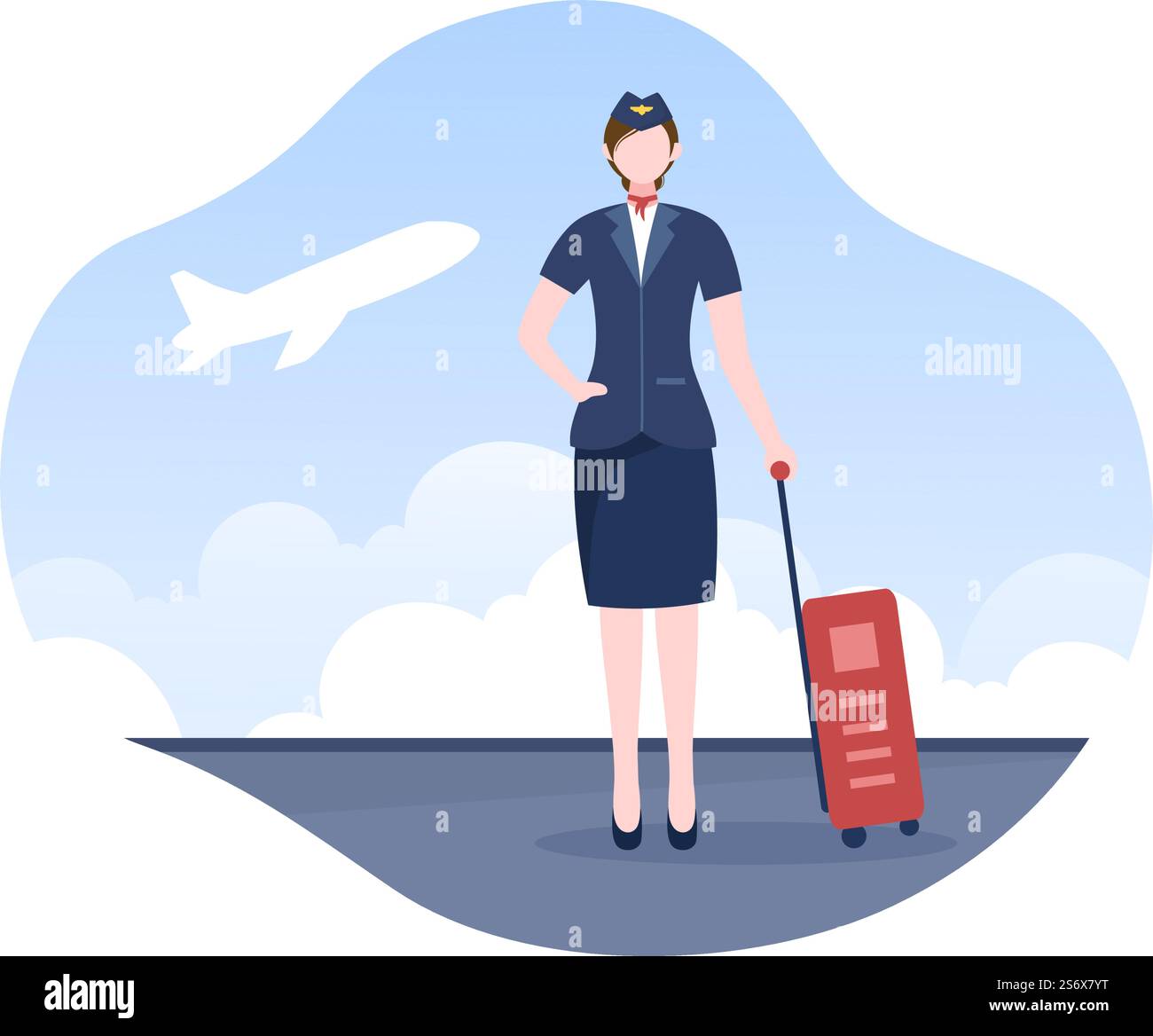 Stewardess or Air Hostess with Blue Uniform and Carry a Suitcase at ...