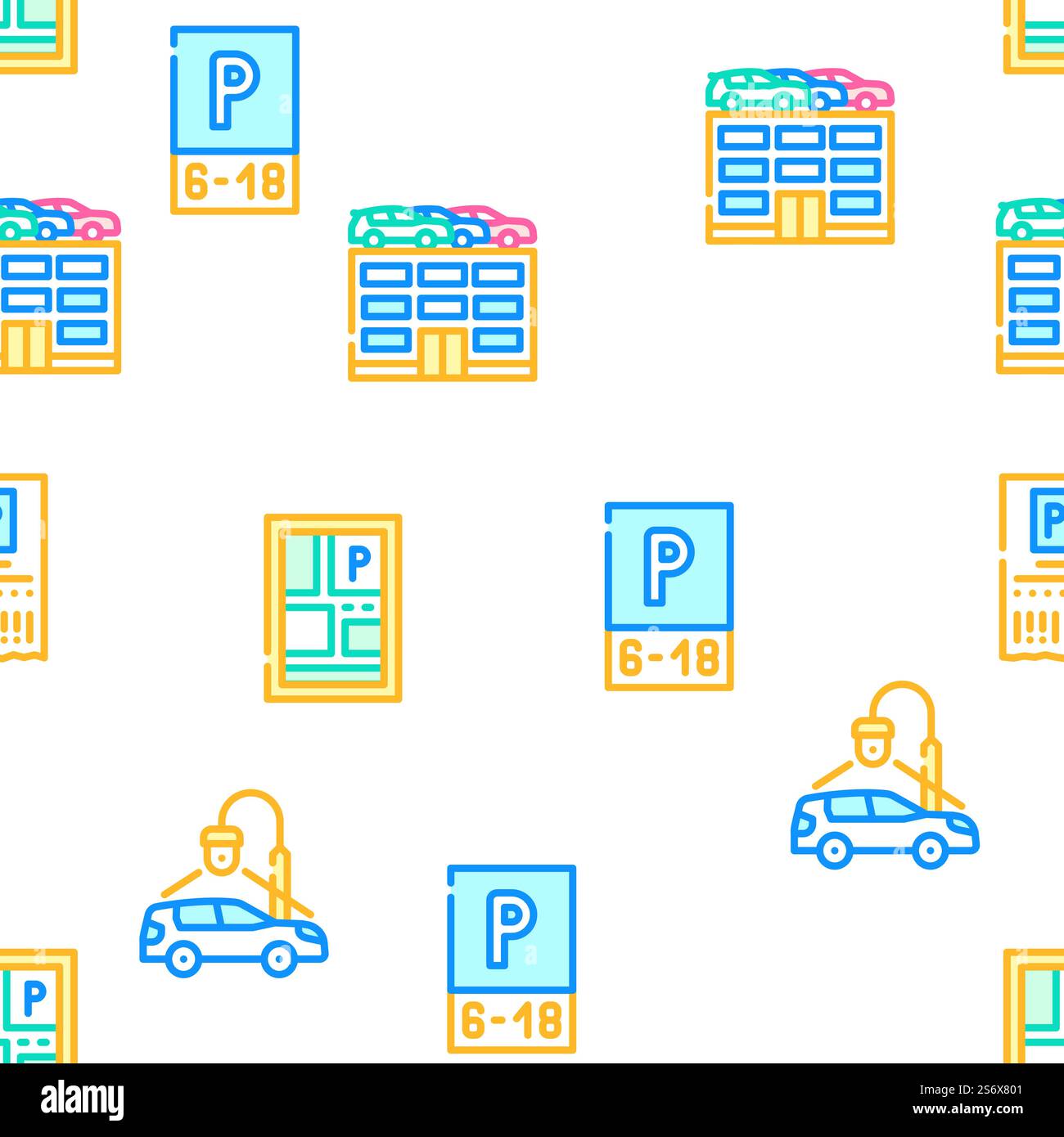 Parking Transport Vector Seamless Pattern Color Line Illustration ...