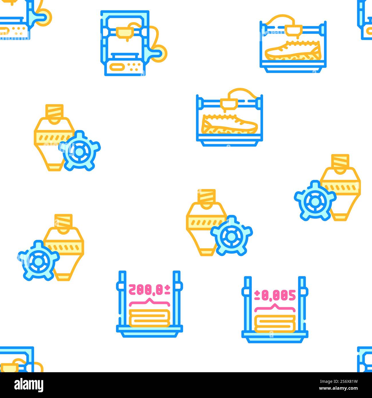 3d Printing Equipment Vector Seamless Pattern Color Line Illustration ...