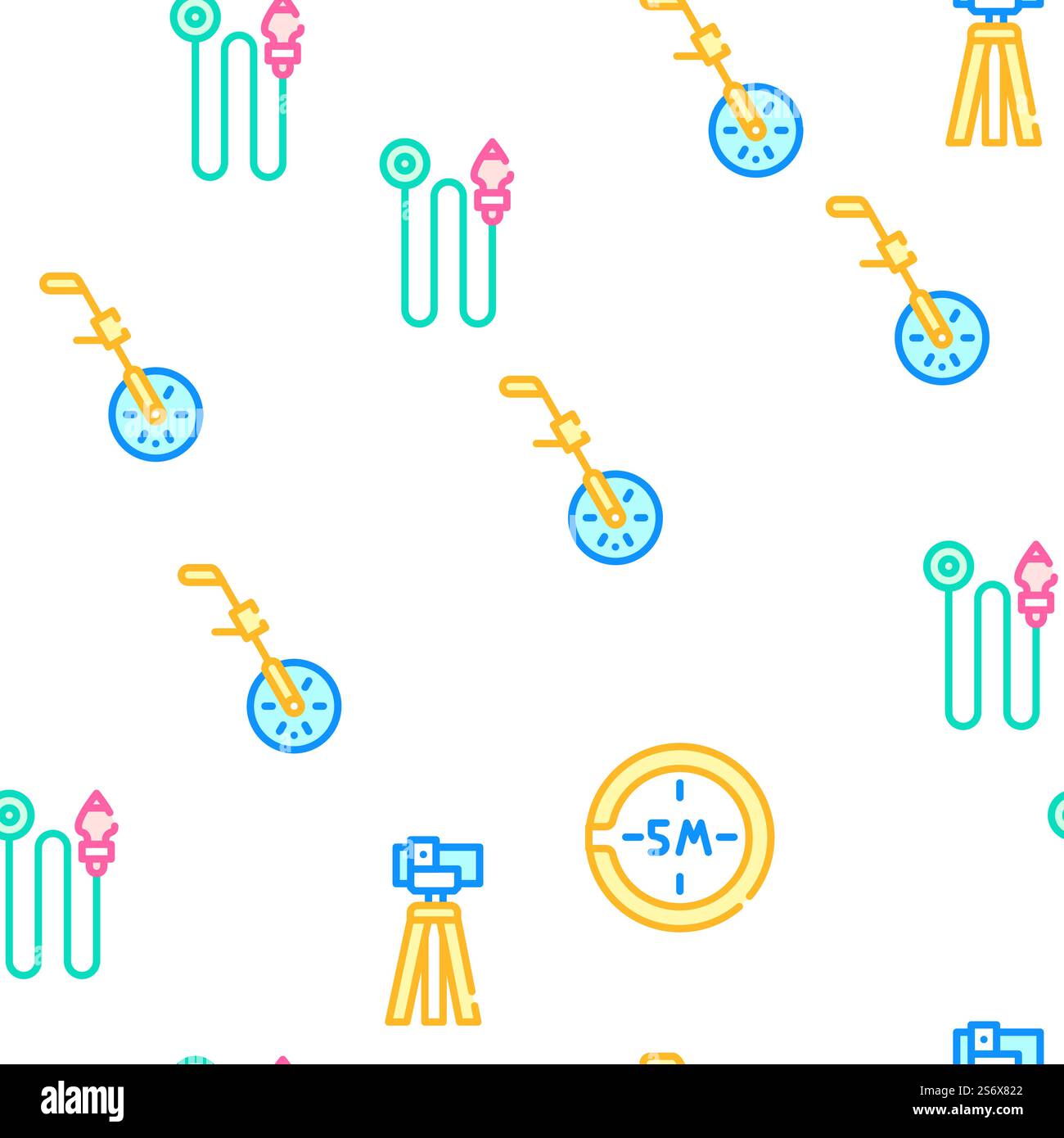 Geodesy Equipment Vector Seamless Pattern Color Line Illustration ...